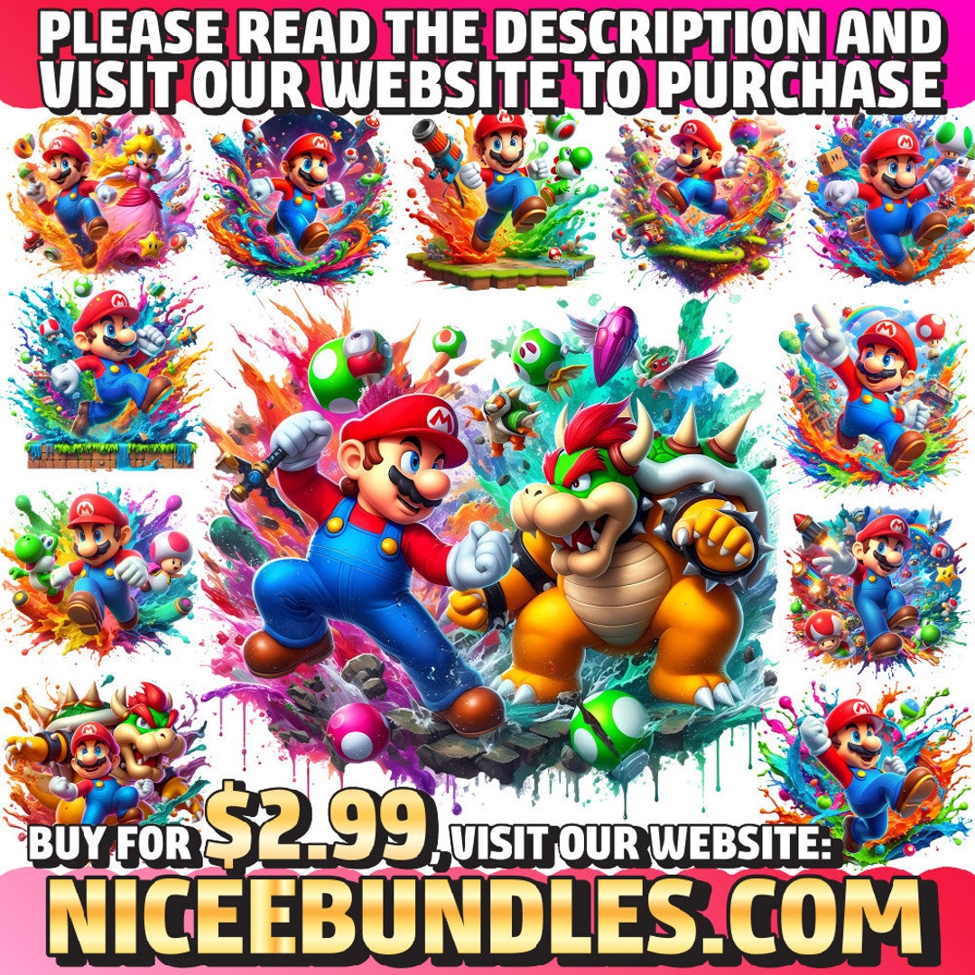 12 PNG Super Mario Splash and Watercolor Digital Design PNG File for ...