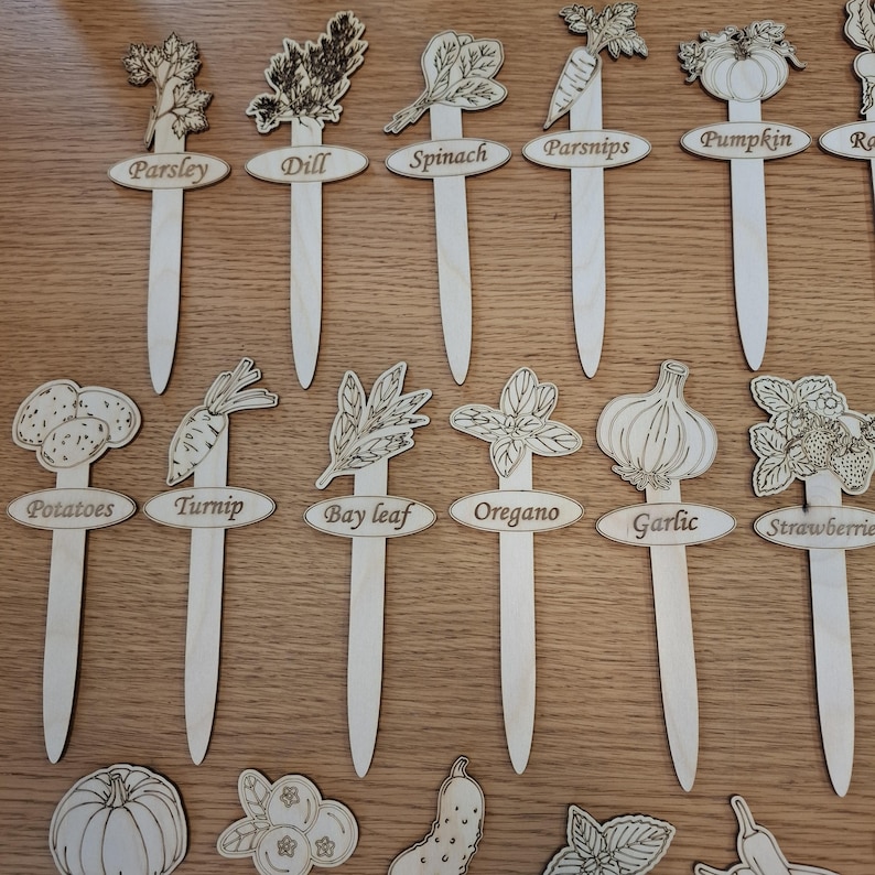 Laser Cut Garden Marker Set: Vegetable Plant Stakes SVG (digital ...