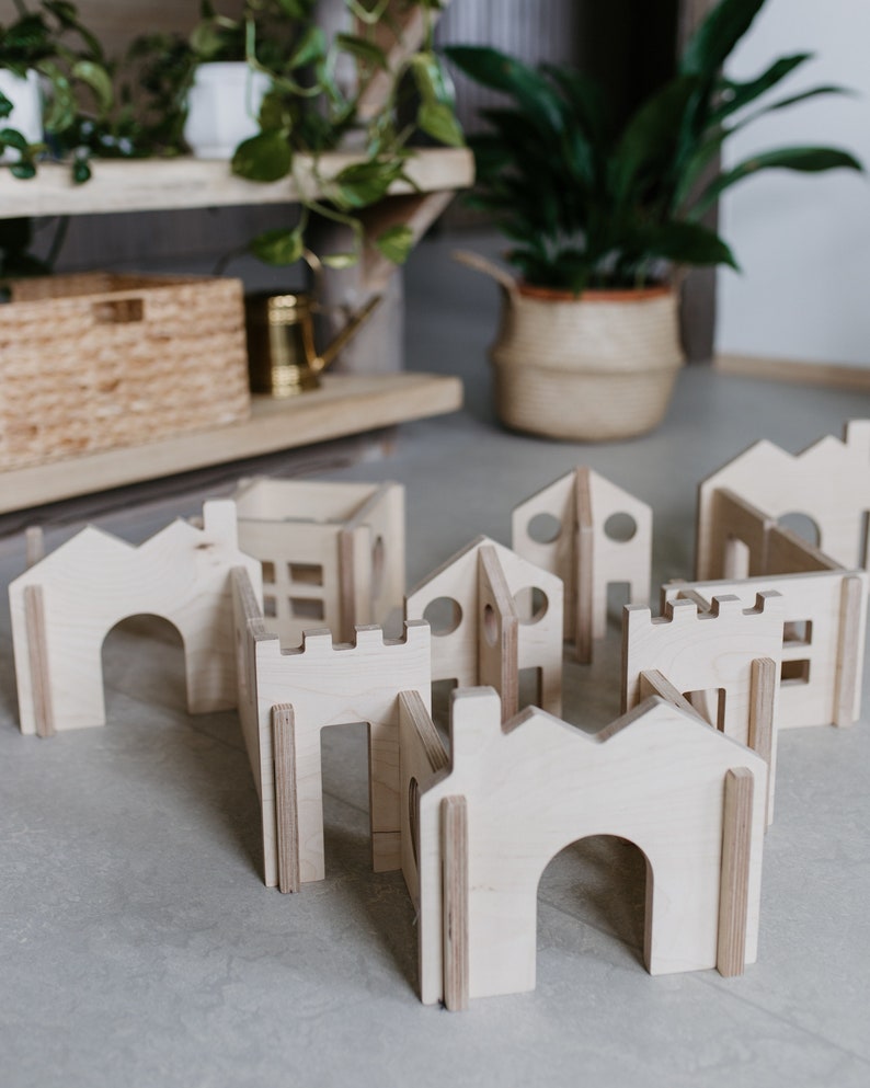 Wooden Toy Town for Children to Play , Made From Birch 19pcs ...