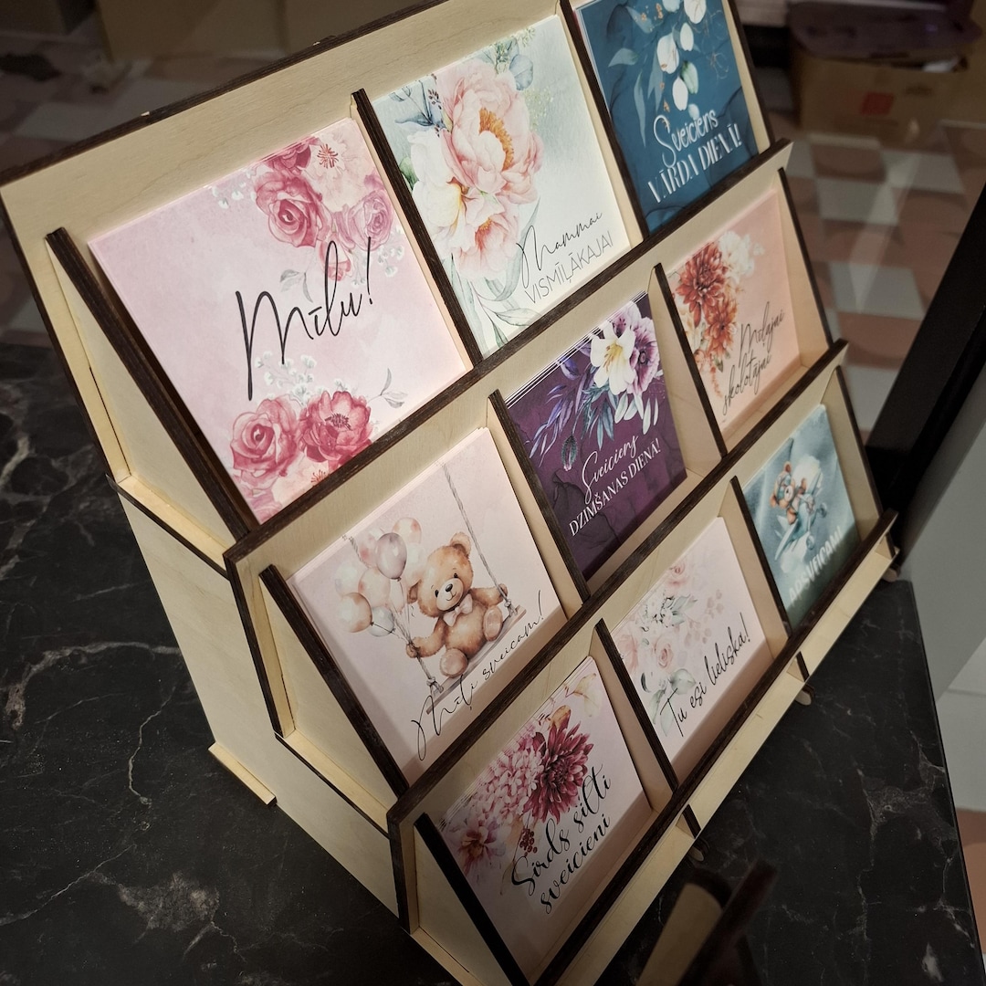 Laser Cut 3 Tiered 9 Card Stand SVG DXF , Sticker Stand , Counter Svg ...