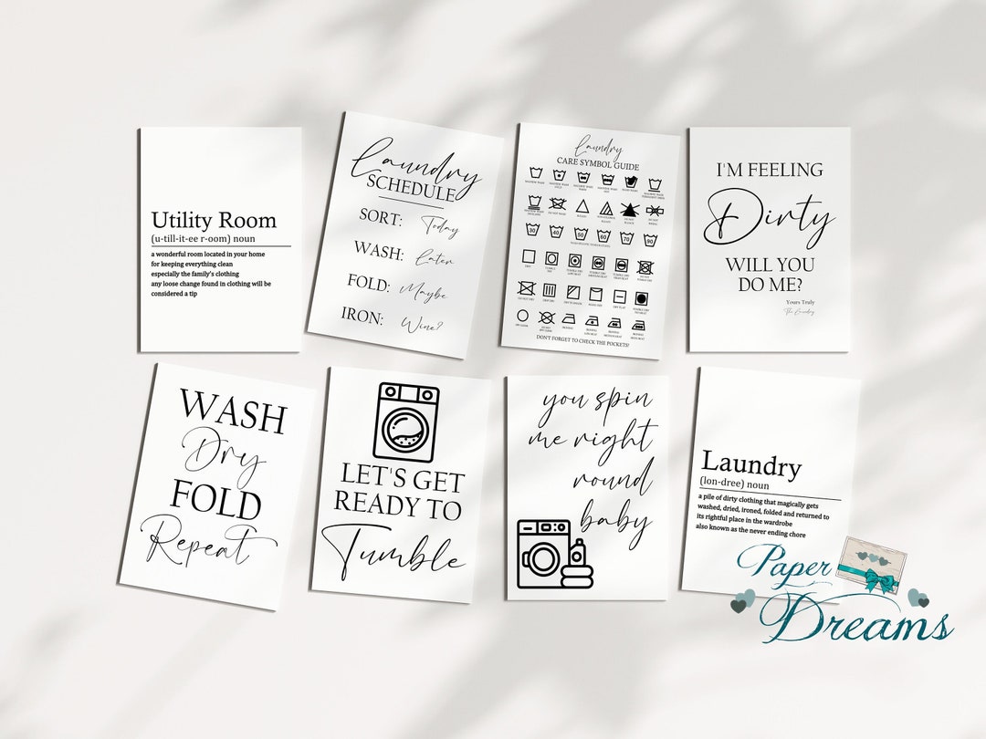 Funny Laundry/ Washing Prints - 9 Designs, 6 Sizes, Minimalist Wall Art ...