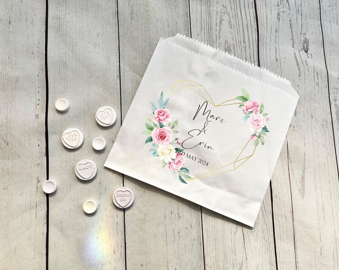 Personalised Wedding Sweet Bags Candy Cart Favour Bags Blush Pink