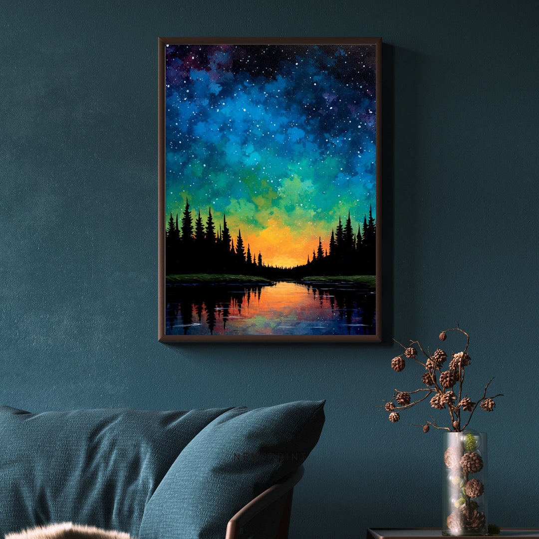 Night Sky Art Print Starry Night Poster Abstract Print Colorful Night ...