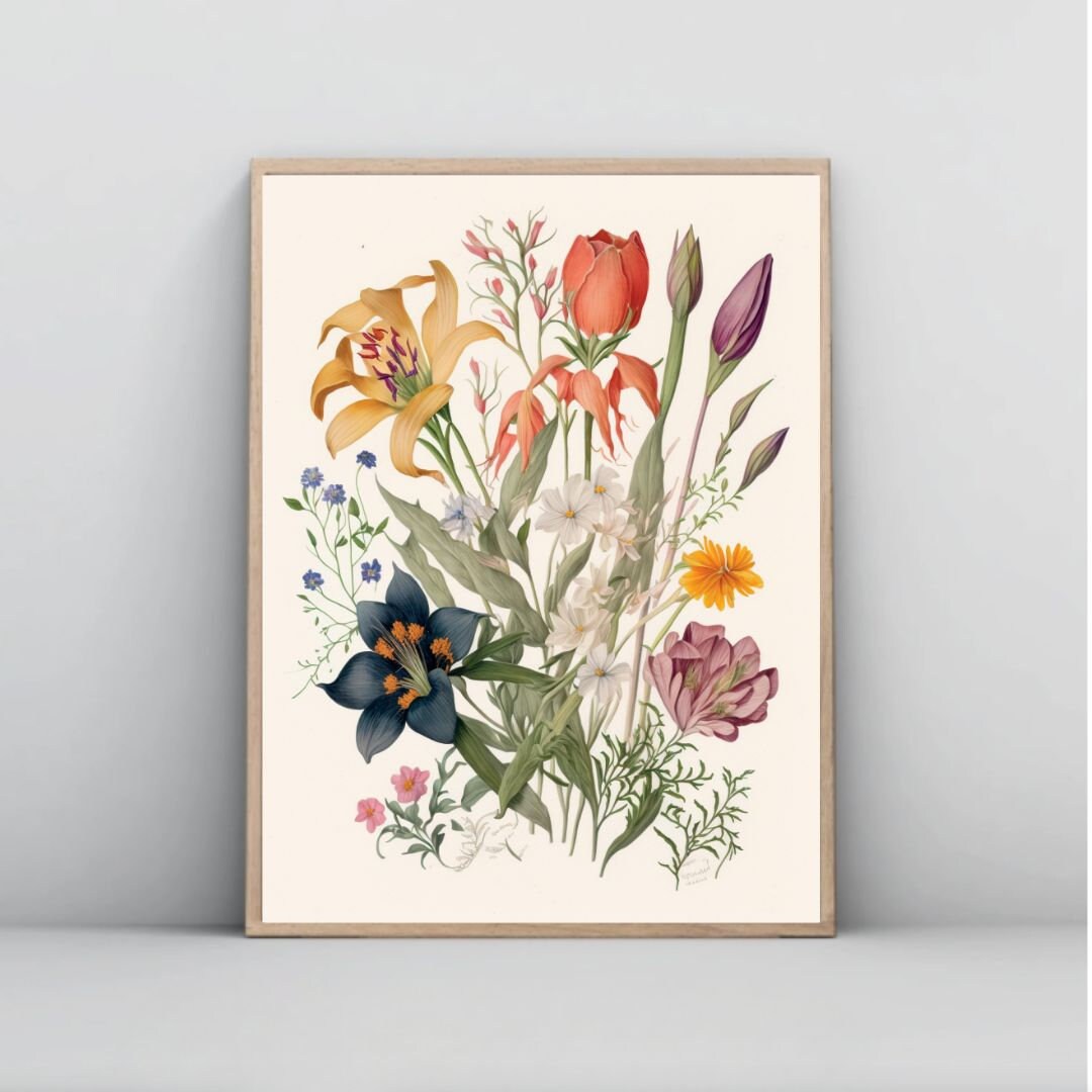 Modern Flowers Poster Printable, Wildflower Wall Art Prints, Botanical ...