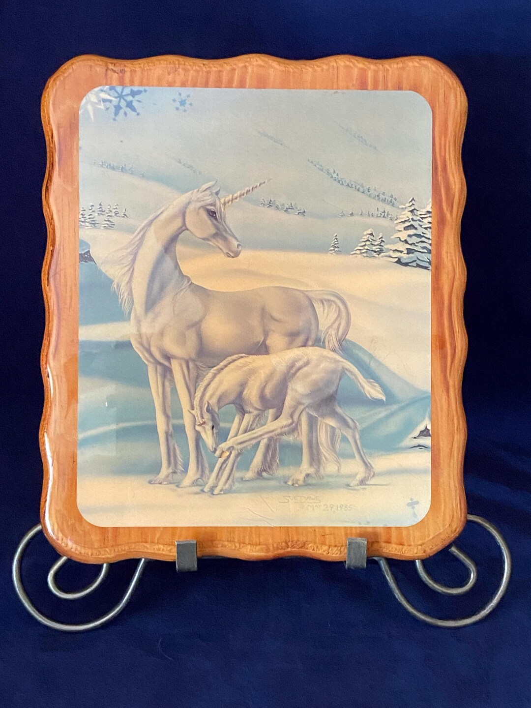 Lovely Rare Vintage~sue Dawe Handmade Unicorn Mare Foal in Snow Scene ...