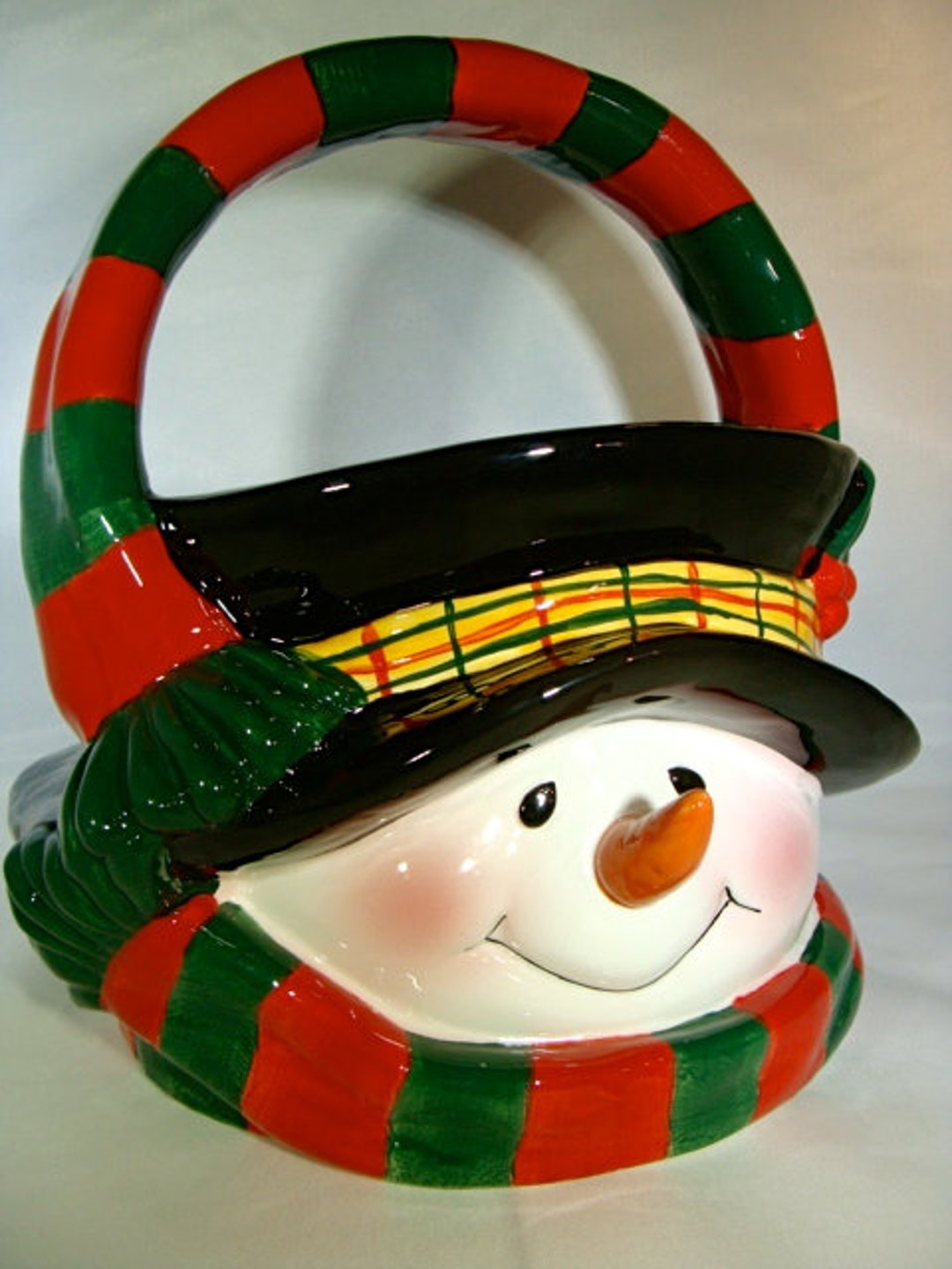 Cheery Rosey Cheek Ceramic Snowman Basket~ Florida Marketplace 8 ...