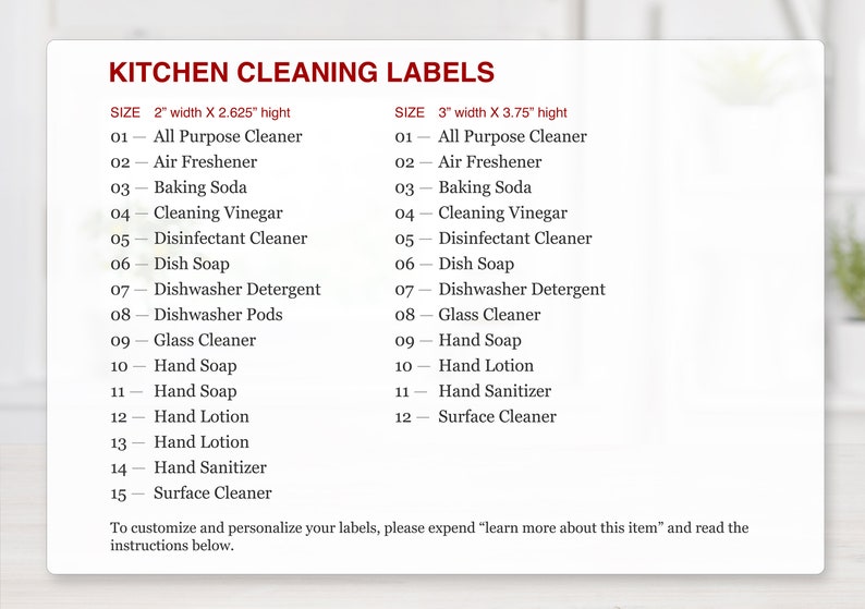 Modern Kitchen Cleaning Labels 12 or 15 Durable - Etsy