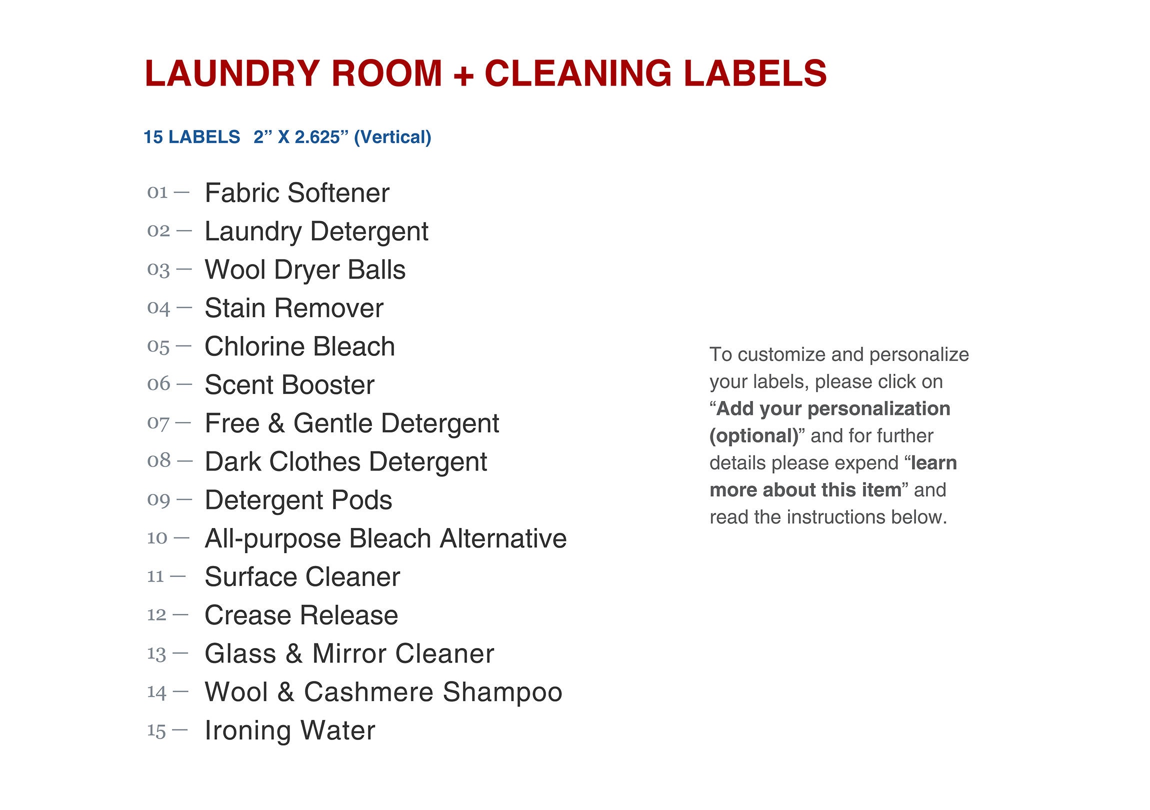Modern Laundry Room Cleaning Labels 12 or 15 Durable | Etsy