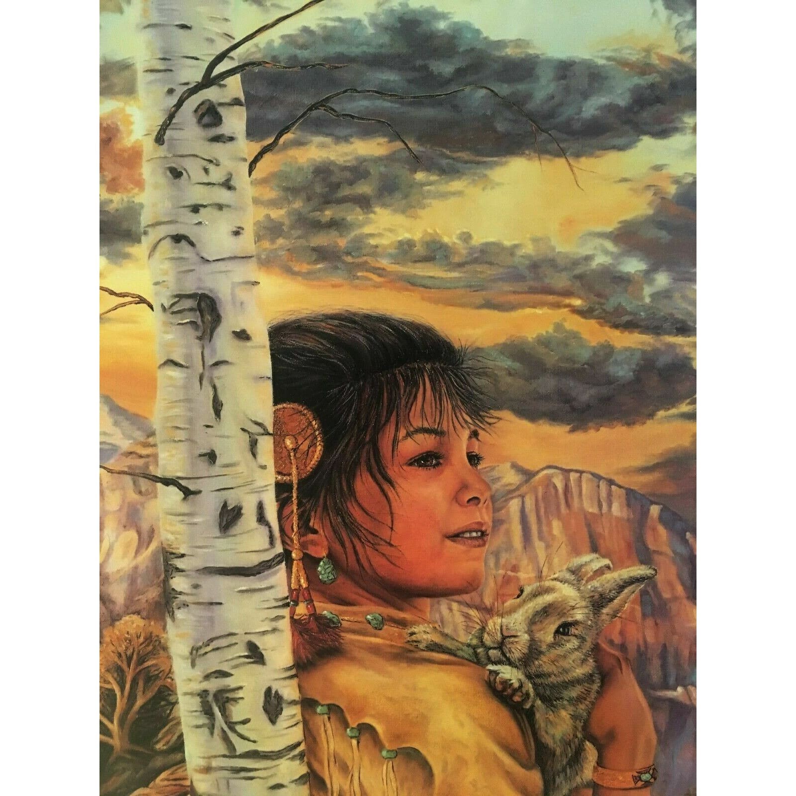 Indian Girl Poster Rabbit Indigenous Native American Lithograph Print ...