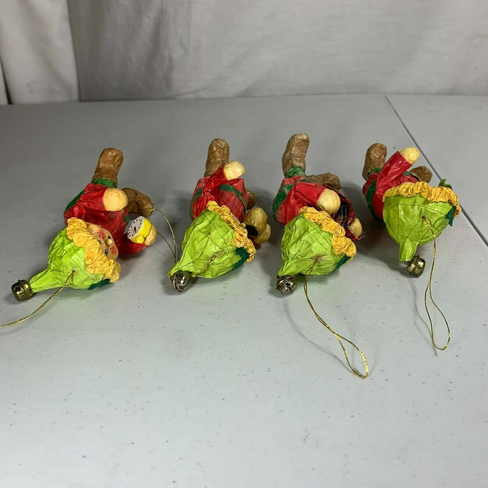 Vintage Paper Mache Singing Elves Ornaments Child Papier Mittens Scarf ...