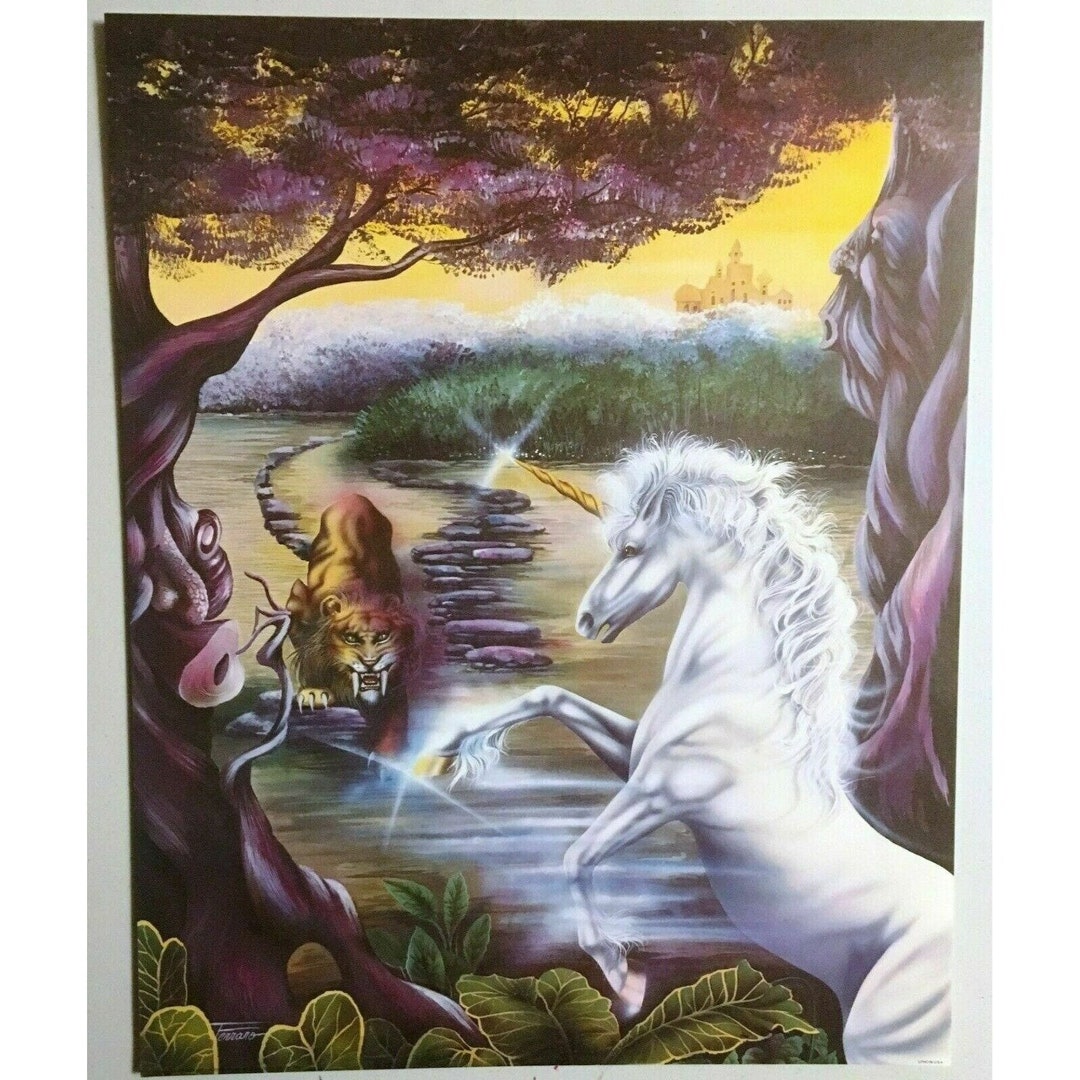 Fantasy Unicorn Poster Tiger Lithograph Print Litho Art 282-12945 ...