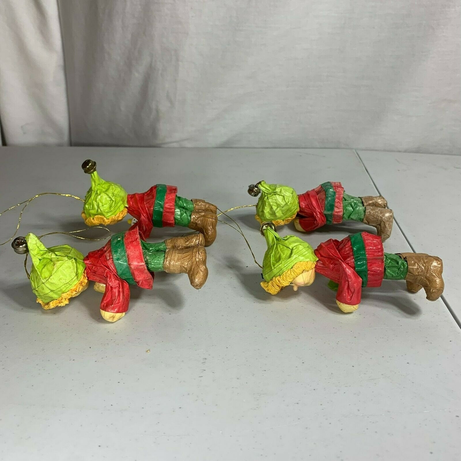 Vintage Paper Mache Singing Elves Ornaments Child Papier Mittens Scarf ...