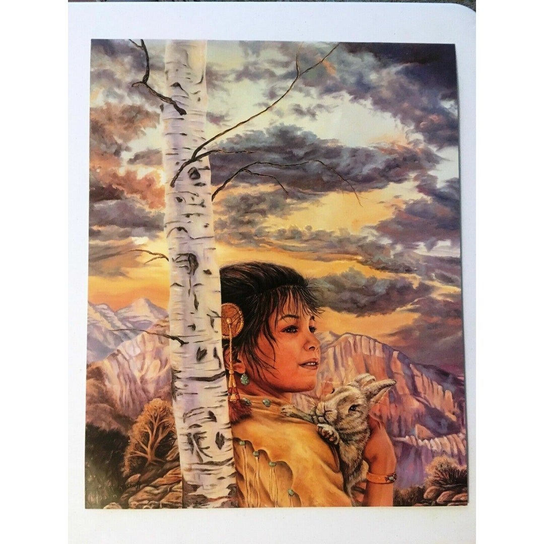 Indian Girl Poster Rabbit Indigenous Native American Lithograph Print ...