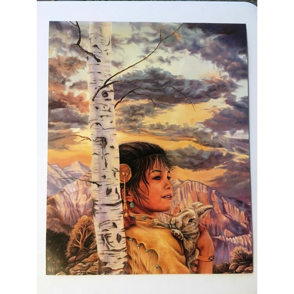 Indian Girl Poster Rabbit Indigenous Native American Lithograph Print ...