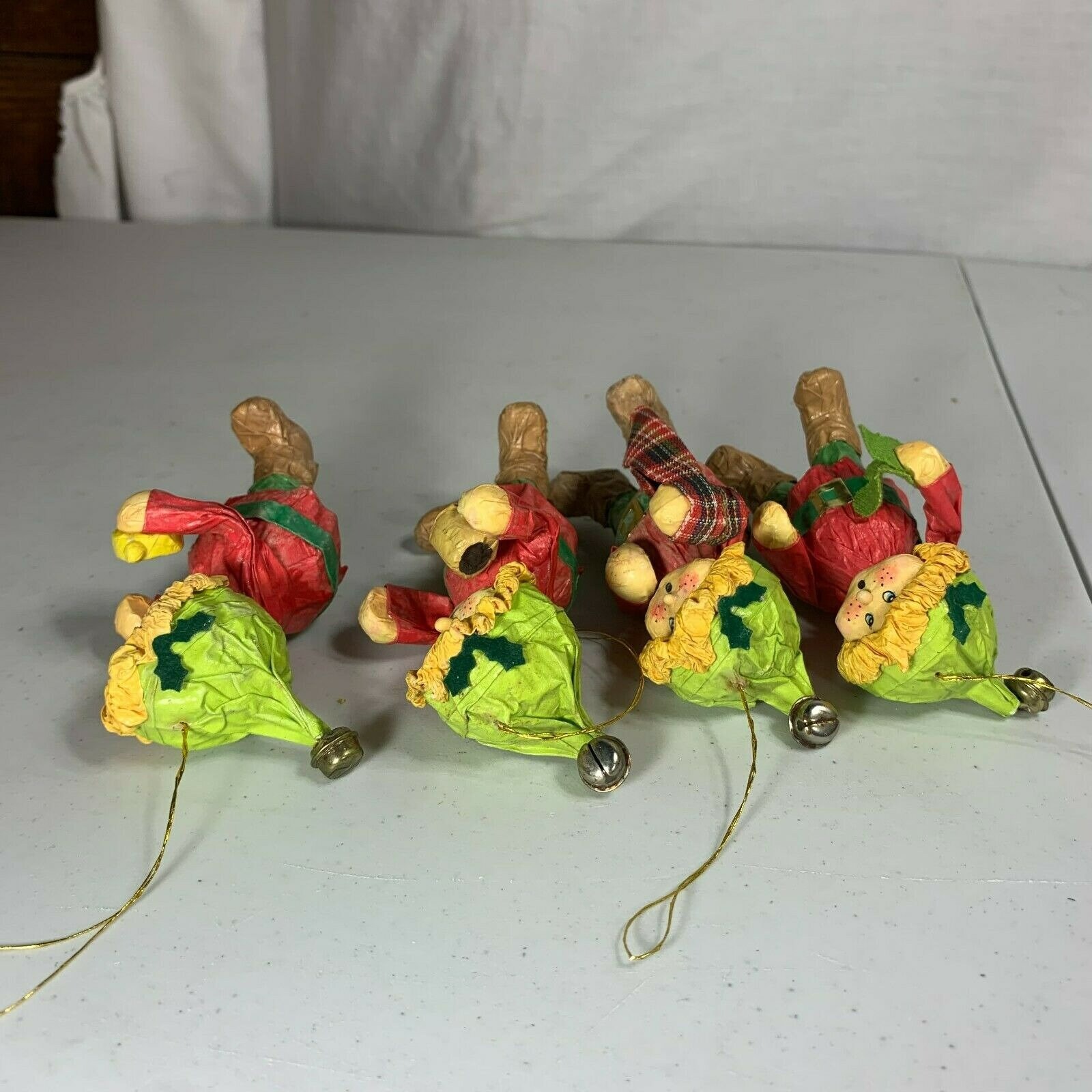 Vintage Paper Mache Singing Elves Ornaments Child Papier Mittens Scarf ...