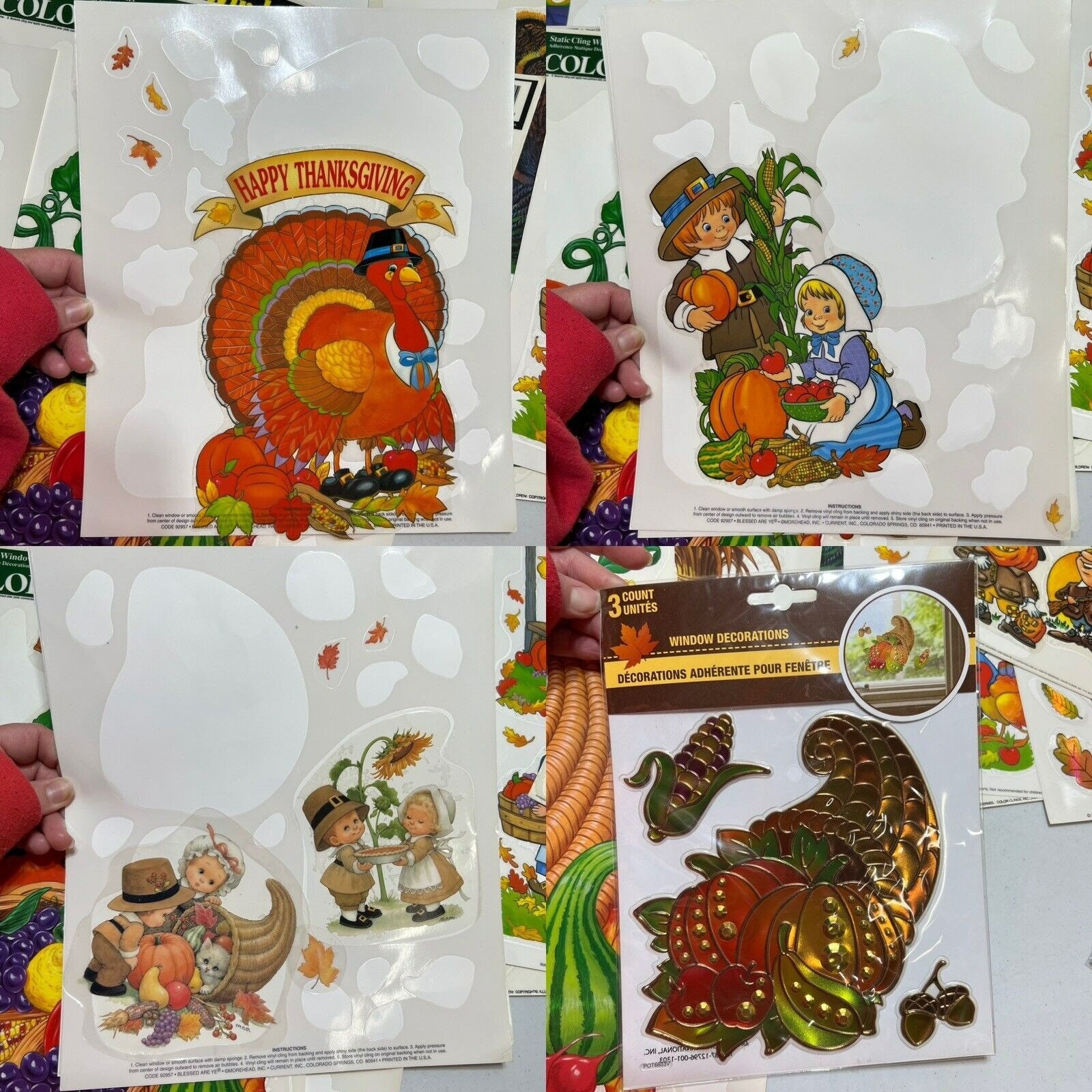 Vintage Thanksgiving Window Color Cling Lot Set Pilgrim Turkey Foil ...