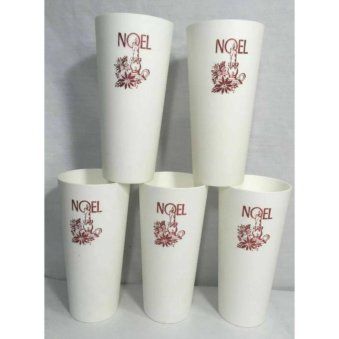 Vintage Christmas Noel Plastic Cups Drinking Tumblers 5 PCS Set Eggnog ...