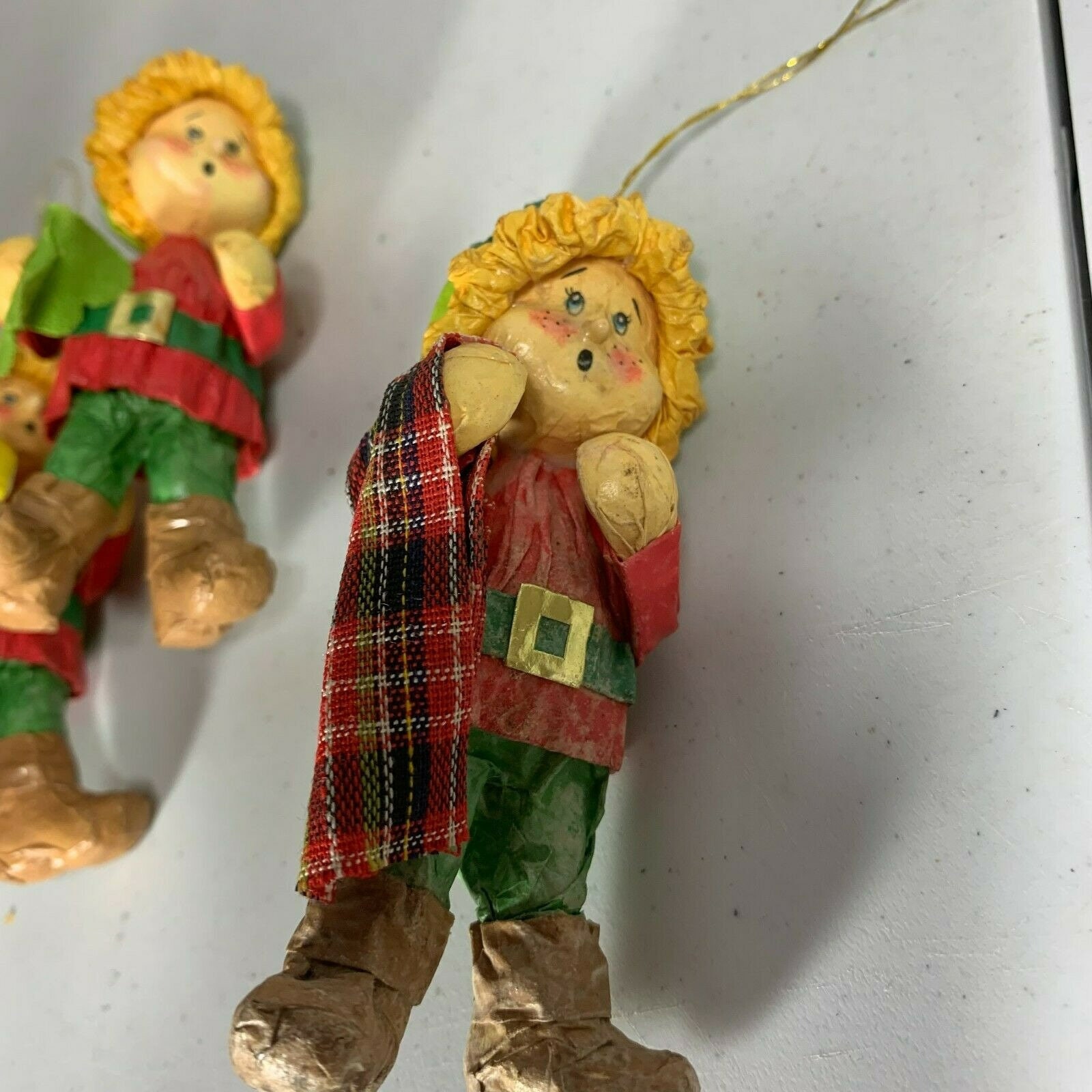 Vintage Paper Mache Singing Elves Ornaments Child Papier Mittens Scarf ...