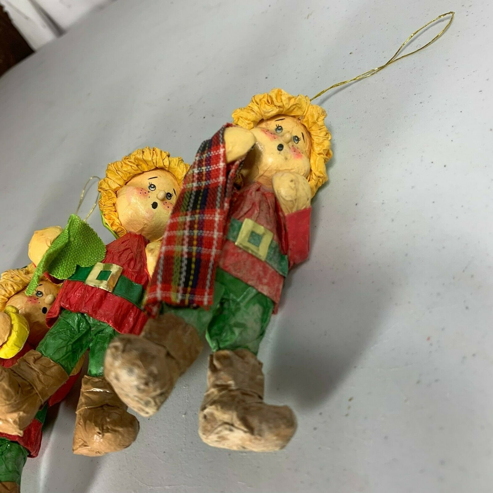 Vintage Paper Mache Singing Elves Ornaments Child Papier Mittens Scarf ...