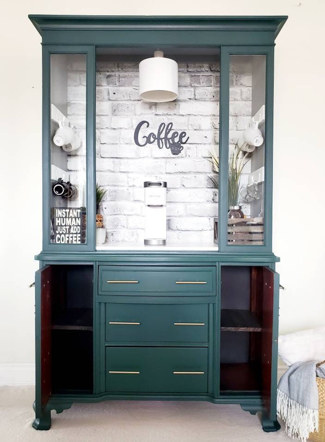 Refinished Modern Coffee Bar / Tea Bar / Wine Bar Green / White ...
