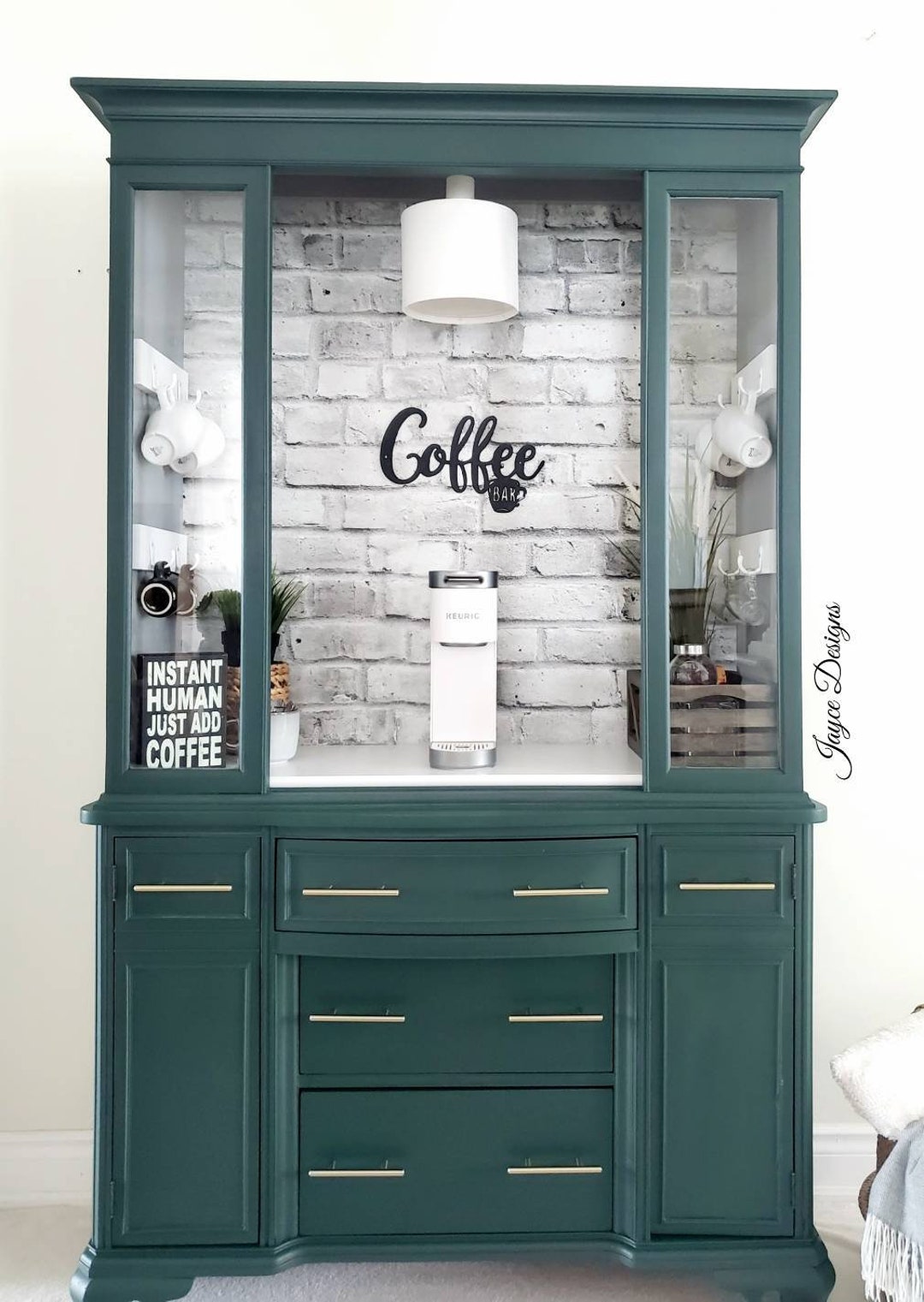 Refinished Modern Coffee Bar / Tea Bar / Wine Bar Green / White ...