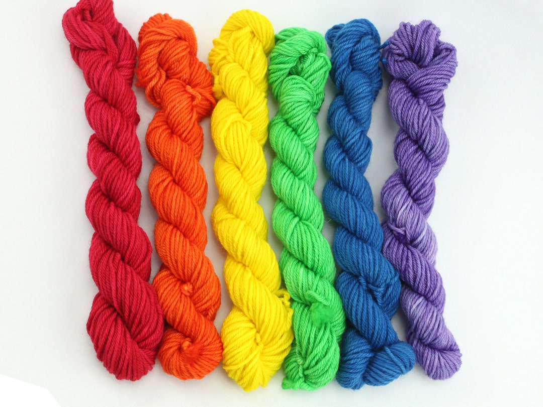 Mini Skein Hand Dyed Yarn, Rainbow Colors, Sock Weight, DK Weight, SW ...