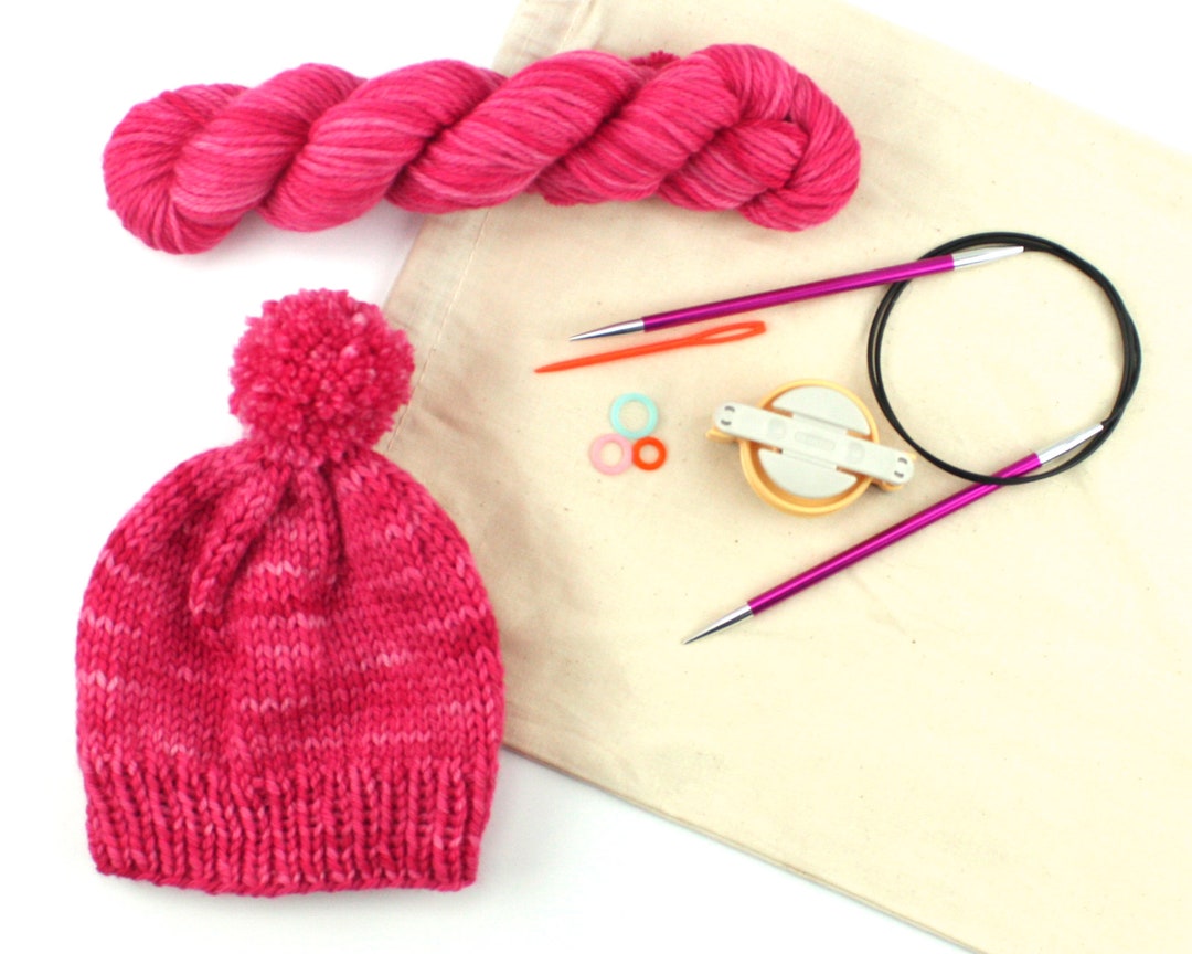 Learn to Knit Hat Kit With Hand-dyed Red Merino Yarn - Etsy