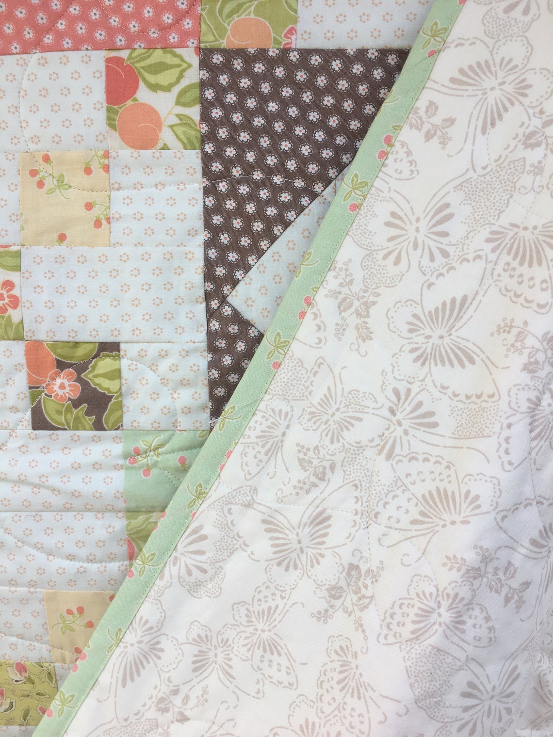 Large Summery Peach, Mint and Cream Handmade Quilt - Etsy