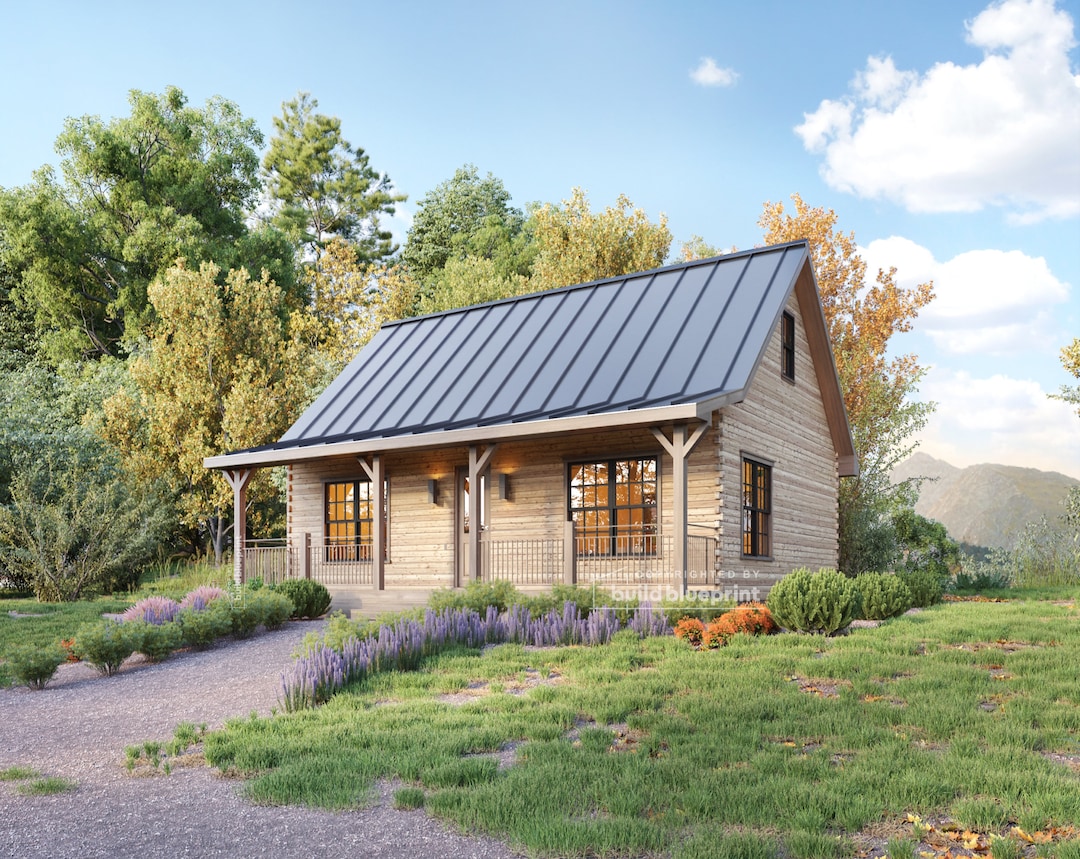 24' X 34' Adirondack XL Cabin W/ Loft Bedroom Architectural Plans ...