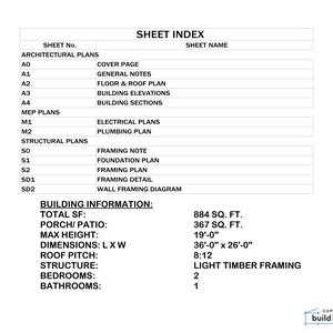 26' X 34' Willow Cabin Architectural Plans - Custom 884SF 2 Bedroom ...