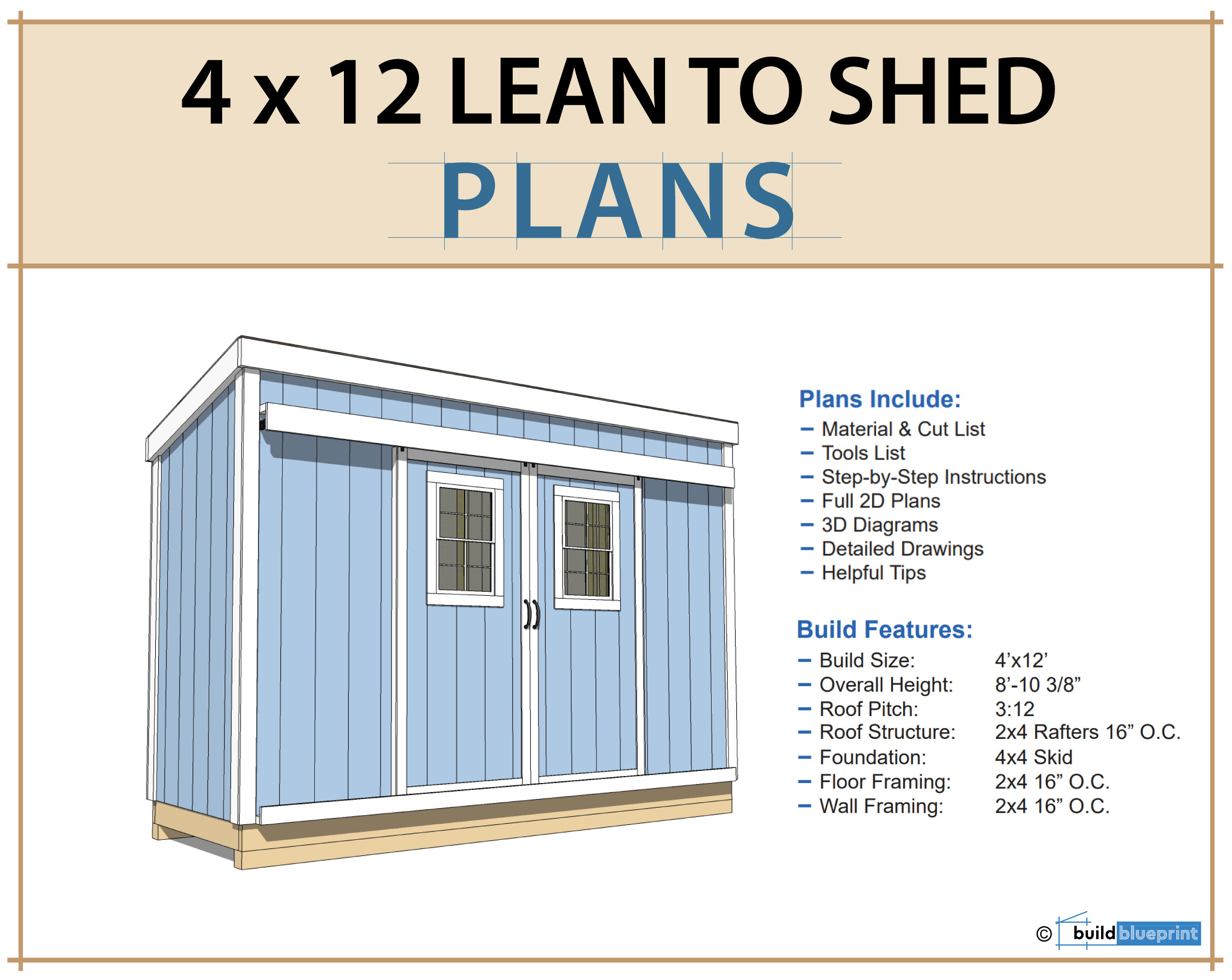 4x12 Lean to Shed DIY Plans - Etsy