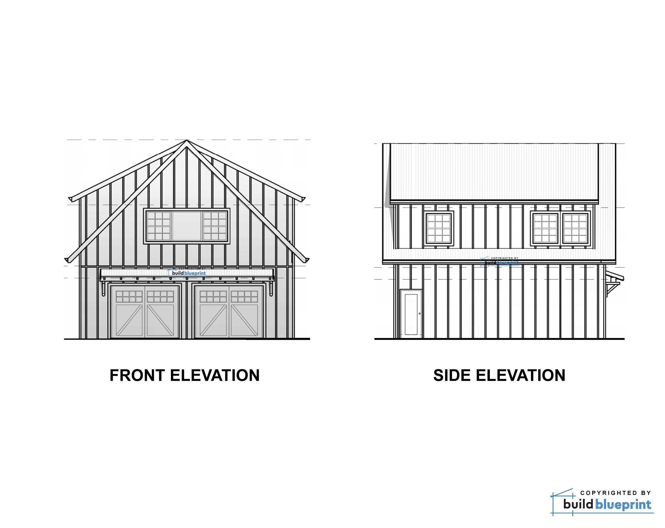 28'x28' Two Car ADU Garage Loft Architectural Plans - 784 SF Custom ...