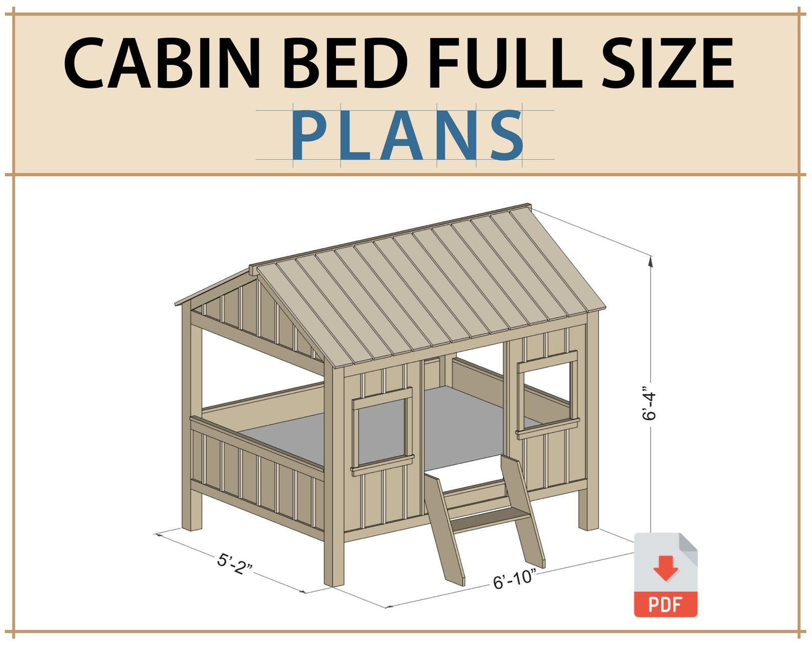DIY Plans for Kid's Cabin Bed Full Size Bed Frame Build - Etsy