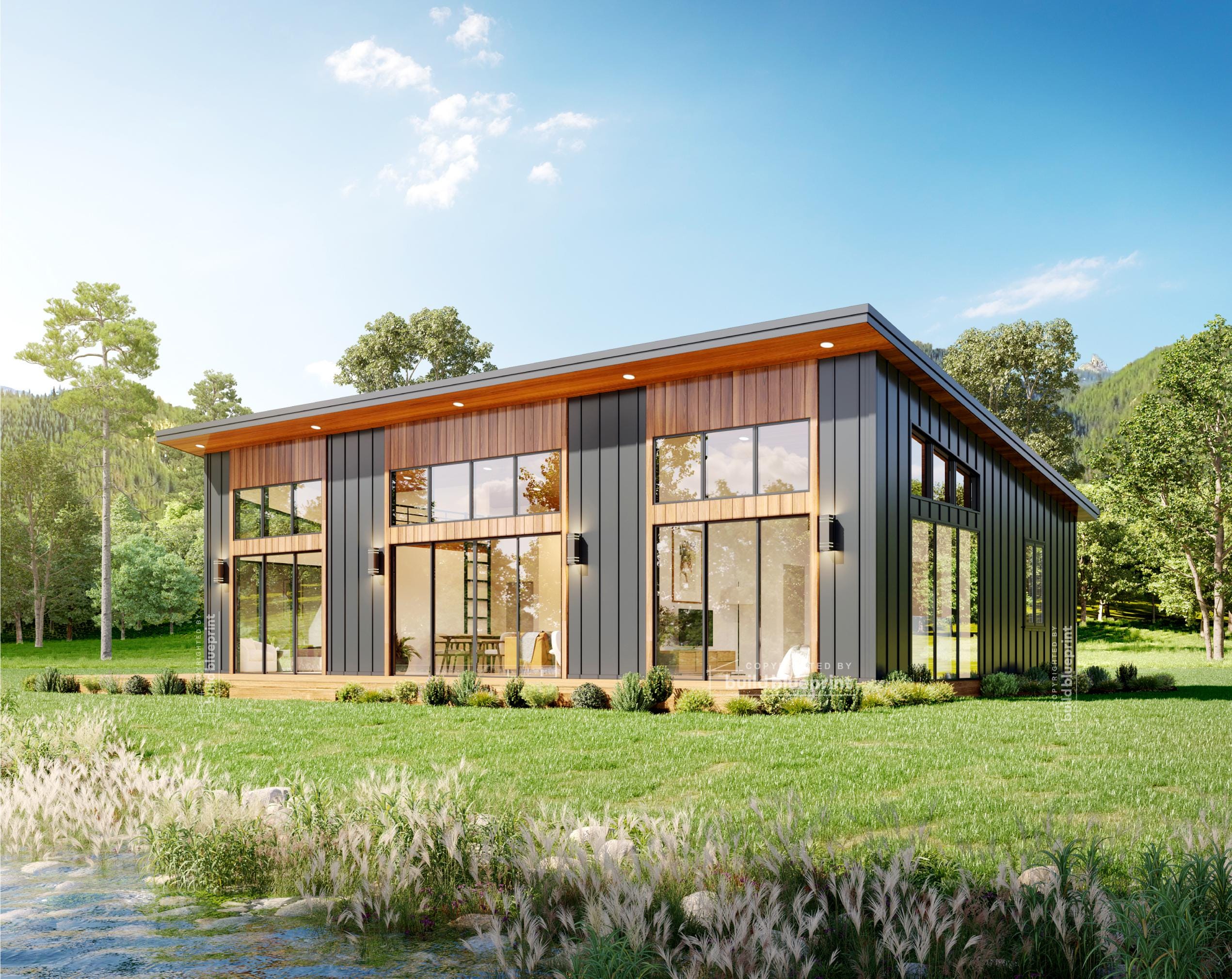 30' X 50' Modern Lean Cabin Architectural Plans - Custom 1500SF 3 ...