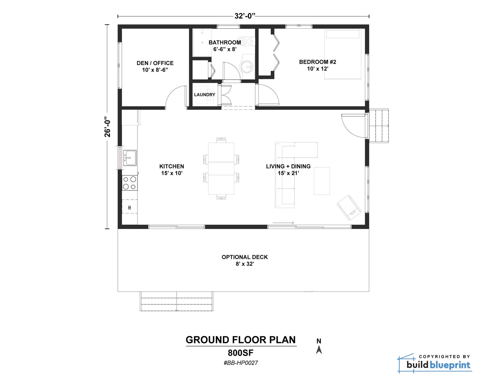 26' X 32' Lean Cabin Architectural Plans - Custom 800SF Small Guest ...