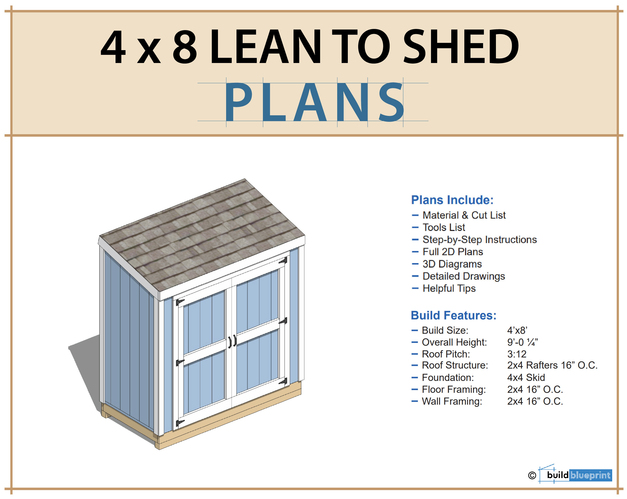 4x8 Lean to Shed Plans - Etsy