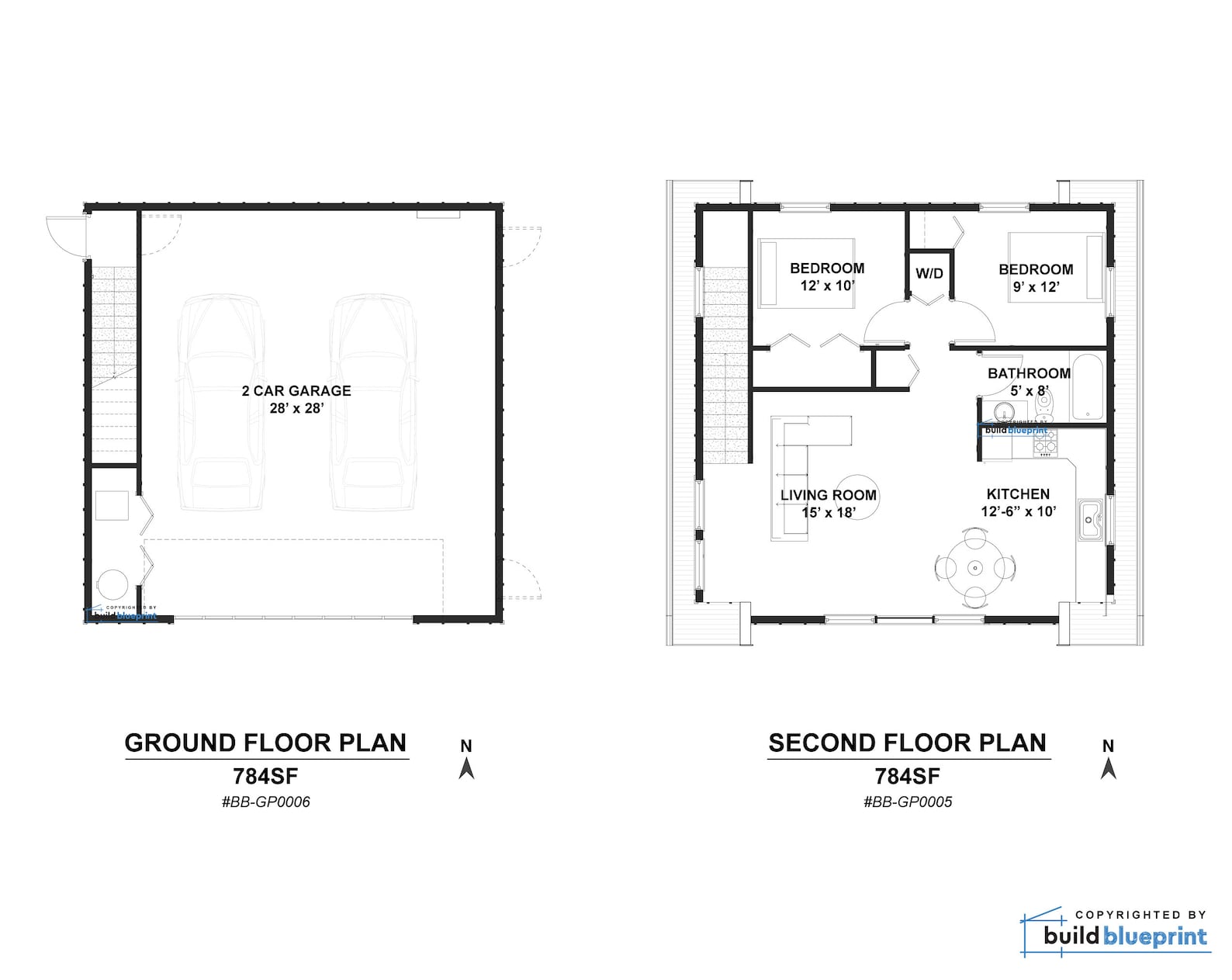 28'x28' Two Car ADU Garage Loft Architectural Plans - 784 SF Custom ...