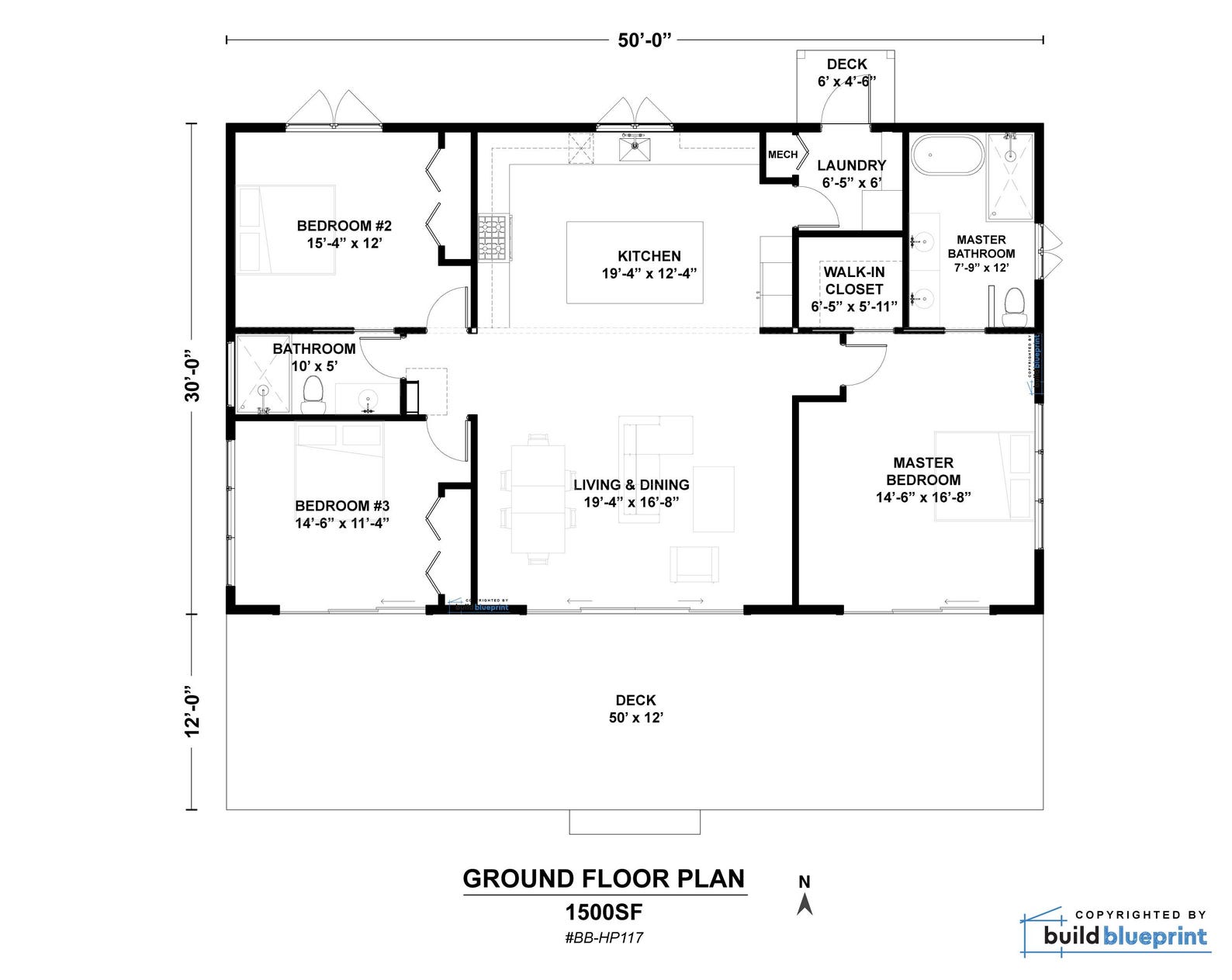 30' X 50' Modern Lean Cabin Architectural Plans - Custom 1500SF 3 ...