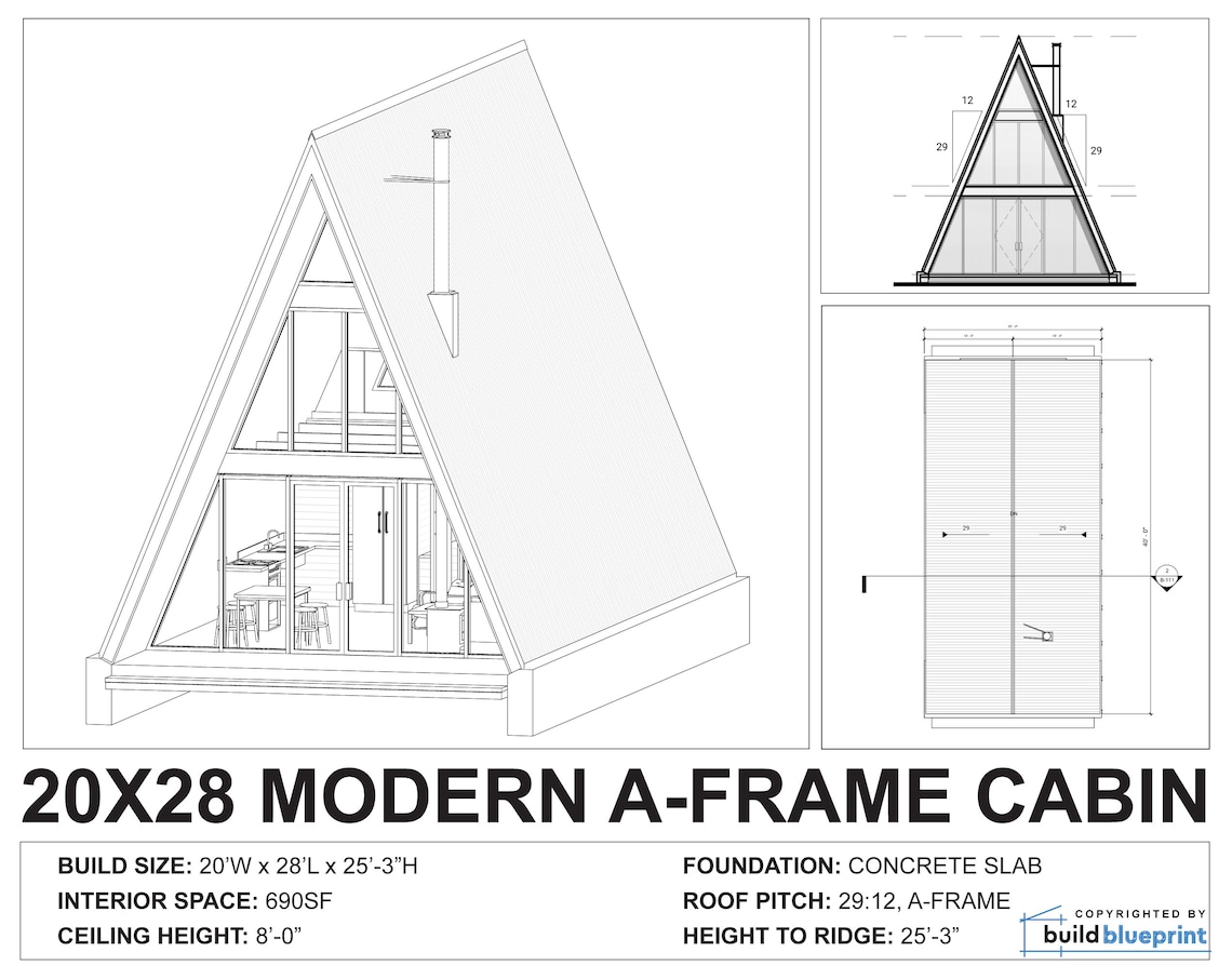 20' X 28' Modern A-frame Cabin Architectural Plans - Etsy