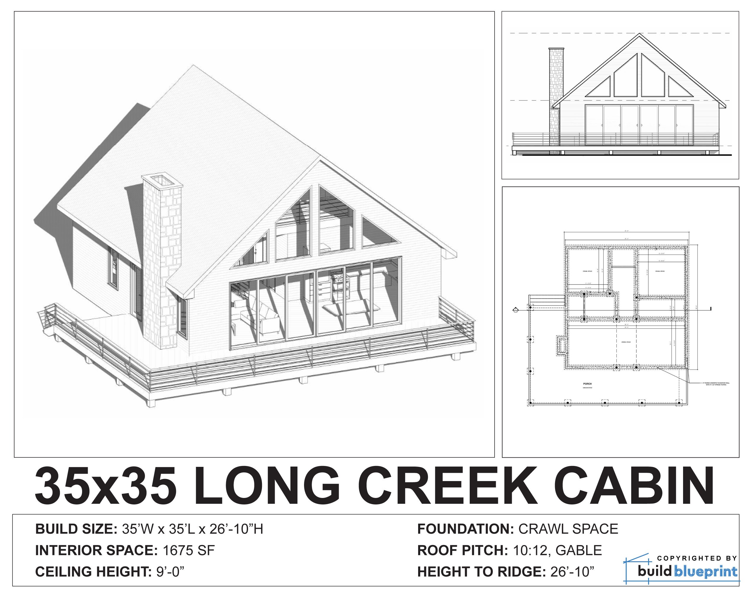 35' X 35' Modern Cabin W/ Loft Architectural Plans - Etsy