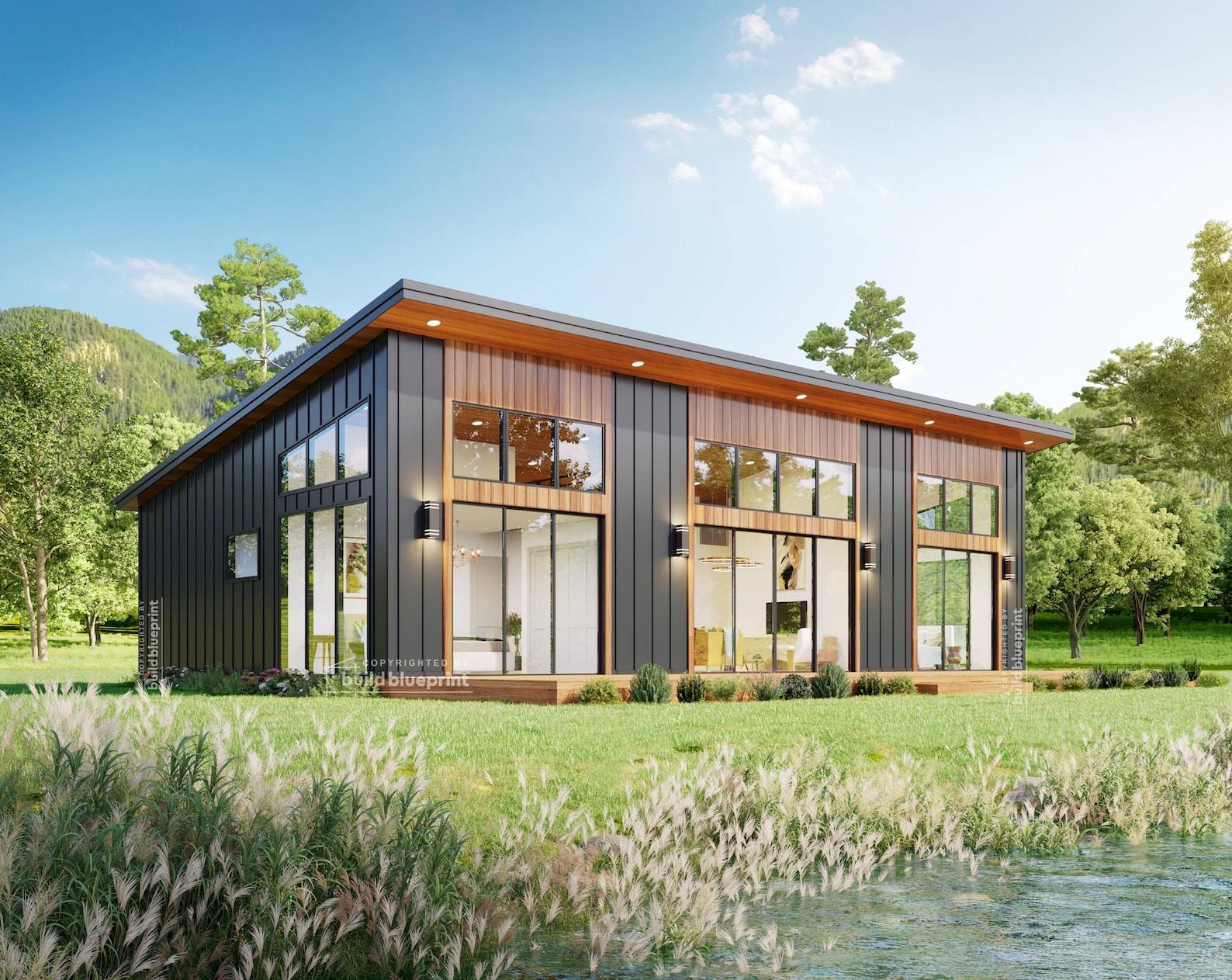 30' X 50' Modern Lean Cabin Architectural Plans - Custom 1500SF 3 ...
