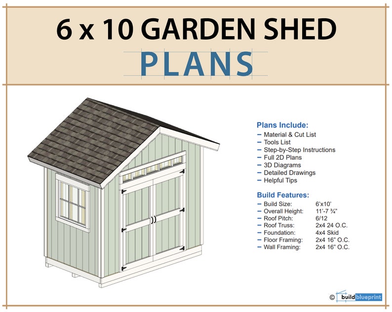 6x10 Garden Shed Plans and Build Guide | DIY Woodworking Instructions ...
