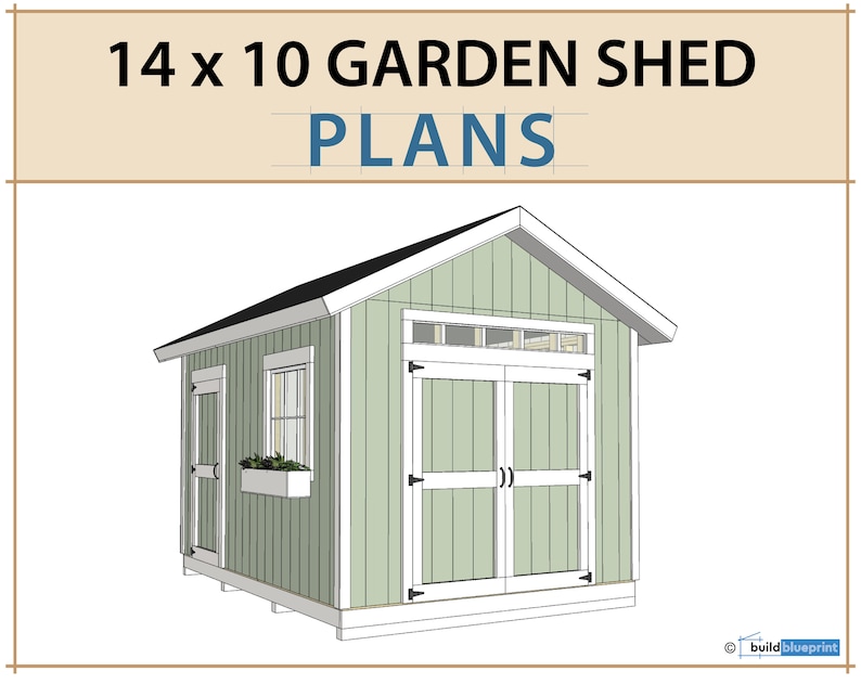 14x10 Garden Shed Plans and Build Guide DIY Woodworking - Etsy
