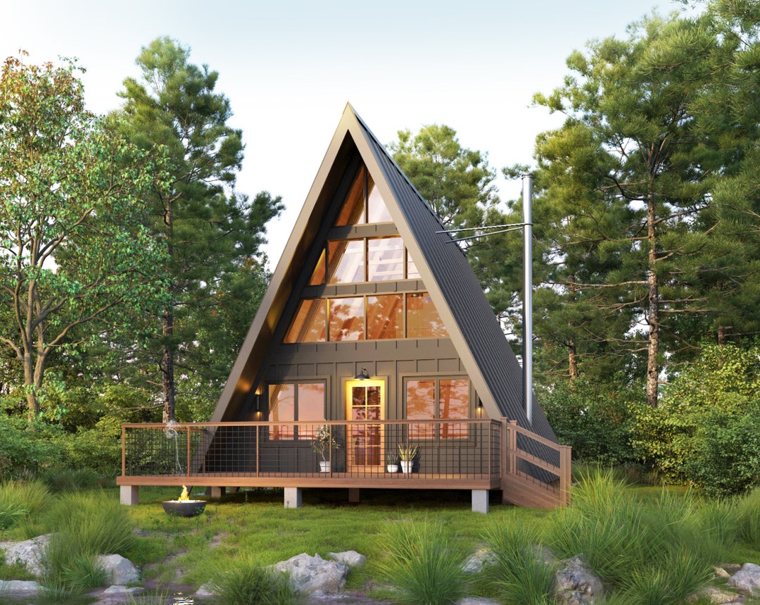 Modern A-frame Cabin Architectural Plans - Custom 24' X 36' Cabin ...