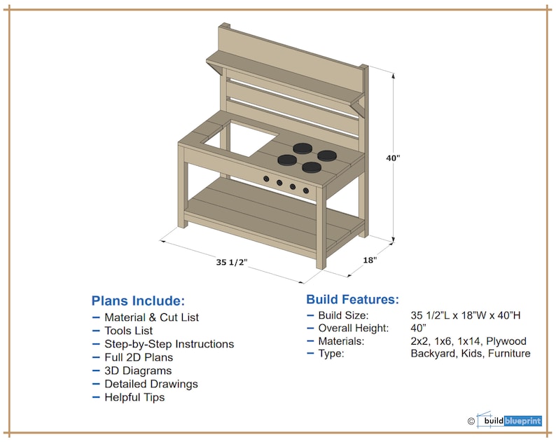 Mud Kitchen DIY Plans - Easy Build Kid's Mud Kitchen Blueprint PDF - Etsy