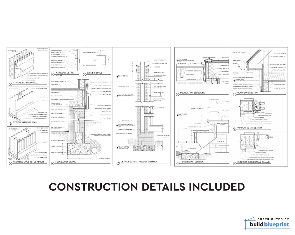 34' X 36' Spruce Cabin 2 Bedroom Architectural Plans - Etsy