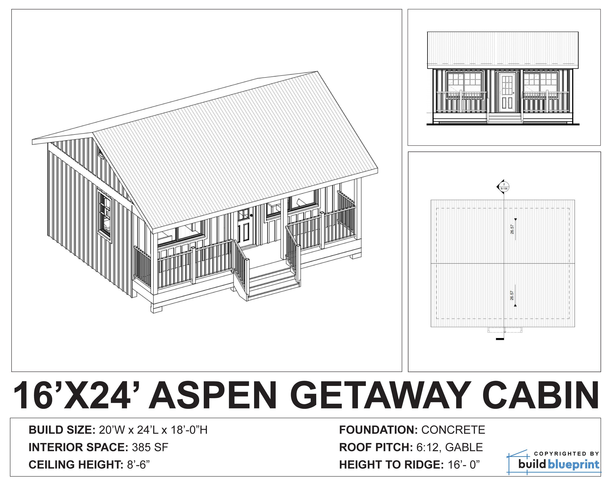 Small Cabin Construction Plans 16x24 Cabin Plan Package With Blueprints ...