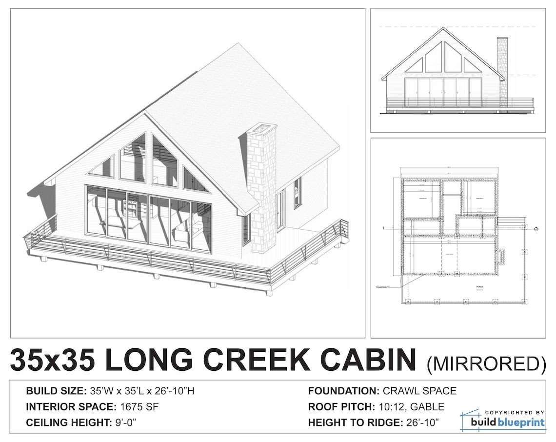35' X 35' Long Creek Cabin W/ Loft Architectural Plans - Etsy