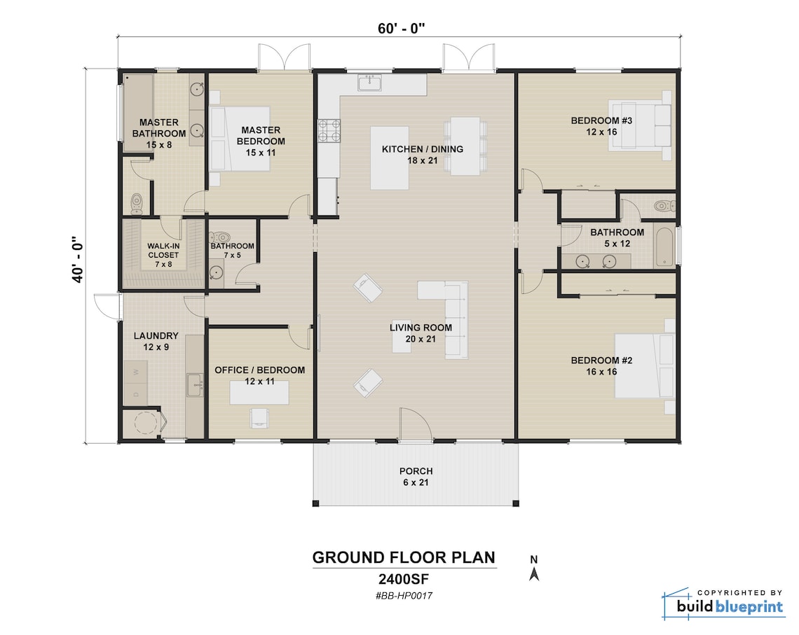 Buy 40' X 60' Modern House Architectural Plans - Custom 2400SF 4BD/3BA ...