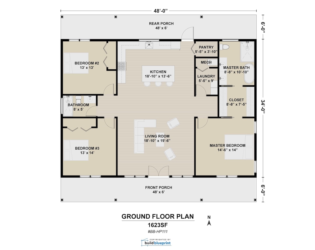 34' X 48' Modern Farmhouse Architectural Plans - Custom 1632SF 3BD/2BA ...